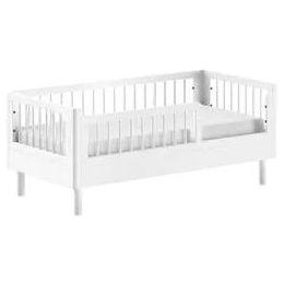 Kinderbett Vipack "Forrest Juniorbett 70/140 cm, mit Sprossen, Buche massiv", weiß, weiß, weiß, B:74cm H:60cm L:144cm, Betten, vorne mit Absturzschutz u. niedriger Betteinstieg
