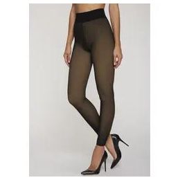 Feinstrumpfleggings Lavana, Damen, Gr. L-XL, schwarz, Obermaterial: 65% Polyamid, 35% Elasthan. Fleece: 100% Polyester, leicht transparent, unifarben, elastisch, Strumpfhosen, transparente Optik mit wärmendem Innen-Fleece