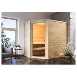 Sauna Karibu ""Juli" mit bronzierter Tür, naturbelassen", naturbelassen, ohne Ofen, ohne Steuerung, (ohne Ofen), Saunen, aus hochwertiger nordischer Fichte