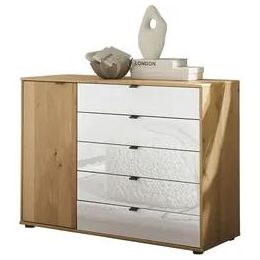 Kombikommode Wiemann "Cardiff Sideboard, Wäscheschrank, teilmassiv Bianco-Eiche, Schubladen", braun, Bianco-Eiche,Front Glas weiß, Eiche, Sideboards, verschiedenen Ausführungen, inklusive Einlegeboden