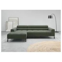 Ecksofa Home Affaire "Ecksofa Claya, L-Form, Kopfteilverstellung, Breite 258 cm", oliv, B:258cm H:71cm T:179cm, 95% Polyester, 5% Nylon, Sofas, Moderne Steppung, weicher Polsteraufbau & saugroboterfreundliche Höhe