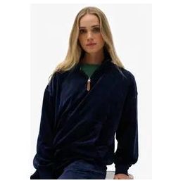 Sweatshirt Superdry "COUNTRY CLUB VELOUR 1/4 ZIP", Damen, Gr. M, blauberry navy, Sweatware, Obermaterial: 95% Polyester, 5% Elasthan, unifarben, relaxed fit, Rippbündchen, Sweatshirts