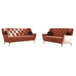 Sit & More Polstergarnitur SIT & MORE "Orient 3", rosa (kupfer,), Struktur, 3-Sitzer + 2-Sitzer, 100% Polyester, Sitzmöbel-Sets, inkl. 4 Zierkissen mit Strass-Stein, goldfarbene Metallfüße