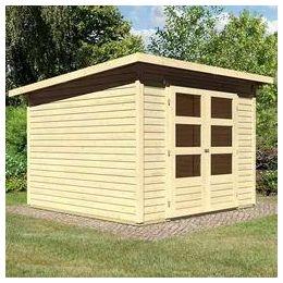 Gartenhaus Karibu "Stockach 4", beige (naturbelassen), Fußboden im Gartenhaus, ohne Dacheindeckung, Holzwerkstoff, Gartenhäuser, anthrazit, naturbelassen oder terragrau