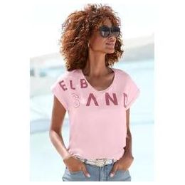 T-Shirt ELBSAND, Damen, Gr. L (40), rosa, Jersey, Obermaterial: 50% Baumwolle, 50% Polyester, unifarben, figurumspielend hüftlang, Rundhals, Aufschlag, Shirts, aus weichem Jersey, Kurzarmshirt, sportlich und bequem