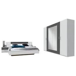 Schlafzimmer-Set wimex "Angie", weiß (weiß, graphitfarben), Setmit Kleiderschrank Breite 225cm, Bett Liegefläche 160, B/H: 160cm, Setmit Kleiderschrank Breite 225cm, Bett Liegefläche 160, Schlafzimmermöbel-Sets