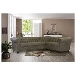 Chesterfield-Sofa Home Affaire "Rysum L-Form", grau (stone), B:264cm H:72cm T:210cm, Luxus-Microfaser Lederoptik (100% Polyester), Kunstleder, Sofas, Chesterfield-Optik, langer Schenkel links oder rechts