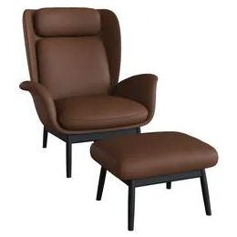 Ohrensessel FLEXLUX "Padova Scandic Design Sessel, erstklassiger Sitz- und Wohlfühlkomfort", braun (old chestnut braun), B:92cm H:99cm T:103cm, 100% Echteder, Sessel, Stil & Komfort, organische Form, Ledenstütze integriert, Fuß schwarz
