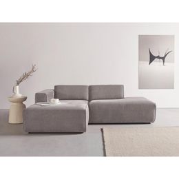 Andas Ecksofa »Noord mit Kedernaht, Breite 227 cm, L-Form« Cord, Struktur, Webstoff, mit Wellenunterfederung, Massivholzrahmen grau