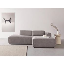 Andas Ecksofa »Noord mit Kedernaht, Breite 227 cm, L-Form« Cord, Struktur, Webstoff, mit Wellenunterfederung, Massivholzrahmen grau