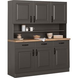 Wiho-K&uuml;chen WIHO K&Uuml;CHEN K&uuml;chenbuffet &raquo;Erla&laquo; 150 cm breit mit Kassettenfront Front: Kassette Anthrazit, Korpus: Anthrazit, Arbeitsplatte: Kastelleiche