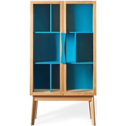 WOODMAN B&uuml;cherregal &raquo;Hilla&laquo; Breite 88 cm, T&uuml;ren mit Glaseins&auml;tzen, Holzfurnier aus Eiche, FSC blau