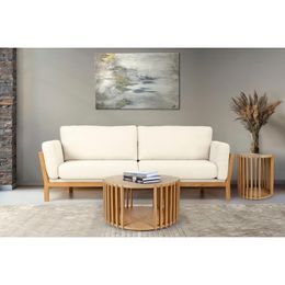 WOODMAN Couchtisch »Drum, Breite/Tiefe/Höhe: 83/83/42 cm« Holzfurnier aus Eiche, Sproßen aus massiver Eiche, FSC eichefarben
