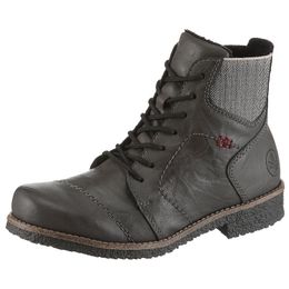 Rieker Schnürstiefelette Schnürboots, Herbststiefelette, Blockabsatz, mit weicher Innensohle grau 43 43 Schnürstiefelette mit Stretcheinsatz am Schaft