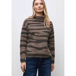 Street One Strickpullover mit Animal Print, bequeme Passform silk brown 36 36 Kuscheliger Jacquard Pullover von Street One