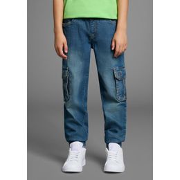 Arizona Cargojeans », Stretch-Jeans für Jungen« gerades Bein, mit Bindeband und Gummizug, normale Taille blue-denim 134 - N-Gr N-Gr 134 Cargojeans...
