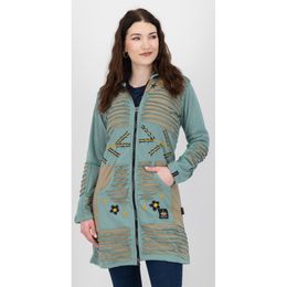 DEPROC Active Fleecejacke »Patchwork NUNAVUT LONG WMN« auch in Großen Größen erhältlich moos 36 (S) 36 (S) Farbenfroher Damen Fleece-Mantel mit...