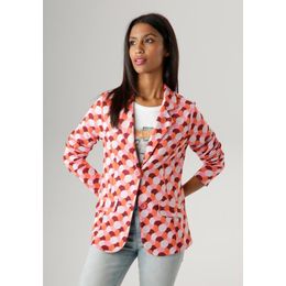 Aniston SELECTED Kurzblazer in Jacquard-Qualit&auml;t rosa-offwhite-dunkelrot-hellorange 36 36 Gemusterter Jacquard-Blazer