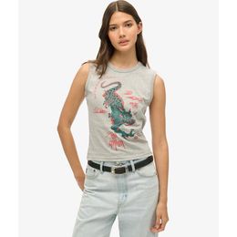 Superdry Damen Schmales Superdry x Komodo Kailash Dragon Tanktop Grau - Gr&ouml;&szlig;e: 36 210302600057207Q030
