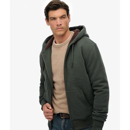 Superdry Herren Baumwolle Borg-Gef&uuml;tterter Kapuzenpullover Mit Rei&szlig;verschluss, Dunkelgr&uuml;n - Gr&ouml;&szlig;e: S 1040607000939FPX001