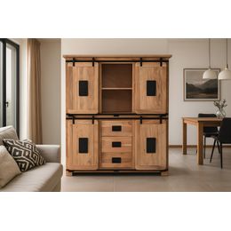 Highboard Akazienholz massiv natur Hochschrank 150 x 45 x 160 cm LIBRO II