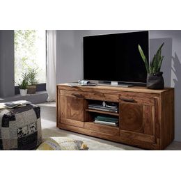 Lowboard Akazienholz massiv nussbaum TV-Schrank Fächern Schubladen Nora II