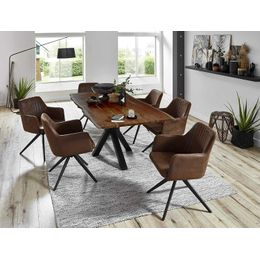 Baumkanten Essgruppe Akazie nussbaum 180 cm Spider-Gestell schwarz 7tlg. QUINCY