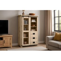 Highboard Akazienholz massiv eichefarben Hochschrank 100 x 45 x 175 cm LIBRO V