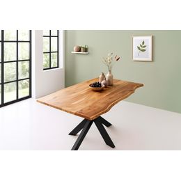 Esstisch Baumkante massiv Akazie natur 140 x 80 Spider-Gestell schwarz BENNI