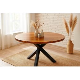 Esstisch rund Ø 120 cm Akazie cognac massiv Sternfuß-Gestell schwarz ISABELLA
