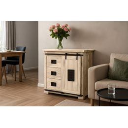 Sideboard Akazienholz massiv eichefarben Kommode 90 x 45 x 85 cm LIBRO VI