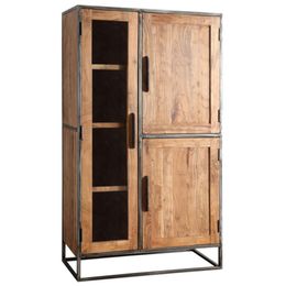 B-Ware Einzelstück Highboard Vitrine 90 x 160 x 40 cm Akazienholz massiv nougatfarben Oklahoma