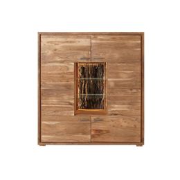 B-Ware Einzelstück Highboard 145 x 153 x 40 cm Akazienholz stonefarben Kati