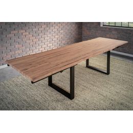 Baumkantentisch stone 220(320)x100 cm mit Ansteckplatten U-Gestell schwarz BARCELONA