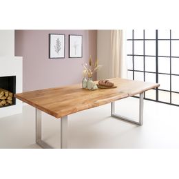 Esstisch Baumkante 200 x 110 cm Akazie Natur U-Gestell silber VALIN