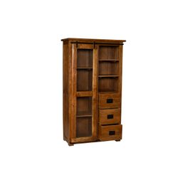 B-Ware Einzelstück Highboard Vitrine 175 x 100 x 45 cm Akazienholz massiv nussbaumfarben Libro