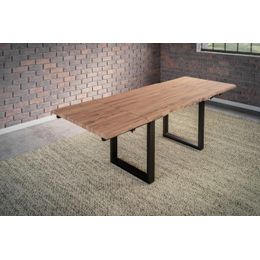 Baumkantentisch stone 140(220)x90cm mit Ansteckplatten U-Gestell schwarz BARCELONA