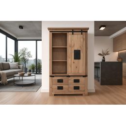 Highboard Akazienholz massiv natur Hochschrank 90 x 45 x 150 cm LIBRO III