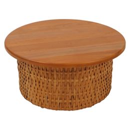 Mendler Couchtisch HWC-P15, Beistelltisch Sofatisch Wohnzimmertisch Mahagoniholz Rattan rund Ř75cm ~ Variant 134335