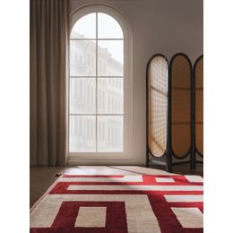benuta Finest Handgeknüpfter Wollteppich Maze Beige/Rot 160x230 cm