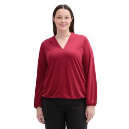 Langarmshirt Tom Tailor PLUS, Damen, Gr. 48, rot (deep rot), Single Jersey, Obermaterial: 70% Modal, 30% Polyester, unifarben, Casual, loose fit hüftbedeckend, V-Ausschnitt, elastischer Bund, Shirts, mit V-Ausschnitt