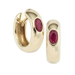 Paar Creolen Jobo "Ohrringe mit Rubin 15 mm", gelb (gelbgold 585), Ohrringe, Damen, 15mm, Gelbgold 585, 585 Gold