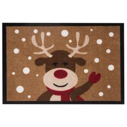 Fußmatte Hanse Home "Reindeer, Türmatte" Gr. 15, braun, B:40cm H:7mm L:60cm, Kunstfaser, Teppiche, In- & Outdoor, Rutschfest, Rentier-Motiv, Waschbar, Wetterfest, Flur