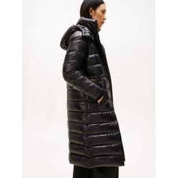 Steppmantel Tommy Hilfiger "GLOSS HW DOWN WAIST REG MAXI", Damen, Gr. M38, schwarz, Steppware, Obermaterial: 100% Nylon, unifarben, wadenlang, Mäntel, in leicht glänzender Optik