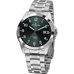 Quarzuhr Atrium, silber (silberfarben, grün), Armbanduhren, Damen, Armbanduhr, Herrenuhr, Damenuhr, Edelstahlarmband,bis10bar wasserdicht