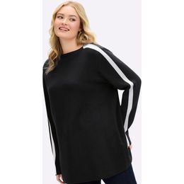 Strickpullover sheego "Pullover", Damen, Gr. 56/58, schwarz, ecru, 50% Viskose, 28% Polyester, 22% Polyamid, unifarben, Pullover