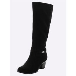 Weitschaftstiefel sheego, Damen, Gr. 37, schwarz, Lederimitat, Schuhe