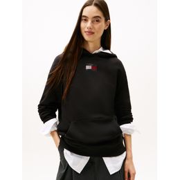 Kapuzensweatshirt Tommy Jeans "TJW RLX PARTY FLAG HOODIE EXT", Damen, Gr. L (40), schwarz, Sweatware, Obermaterial: 100% Baumwolle, unifarben, relaxed fit, Sweatshirts
