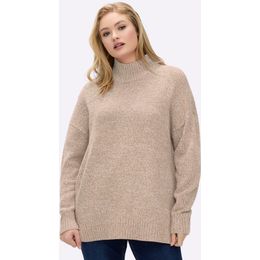 Stehkragenpullover sheego "Pullover", Damen, Gr. 48/50, beige, meliert, 100% Polyacryl, meliert, Pullover