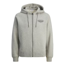 Jack & Jones Kapuzensweatjacke JACK & JONES "JJMAKOTO SWEAT ZIP HOOD", Herren, Gr. M, light grau melange, angeraute Sweatware, Obermaterial: 80% Baumwolle, 20% Polyester, meliert, regular fit, Rippbündchen, Sweatjacken